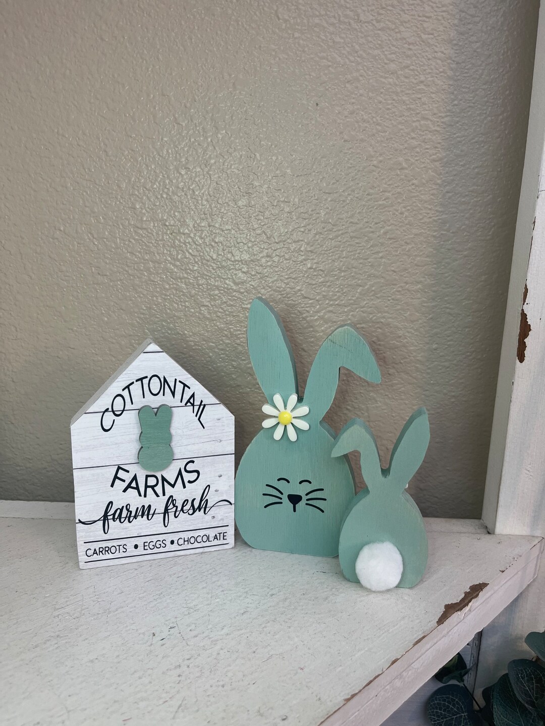 Farmhouse Easter Cotton Tail Farm Sign for Tier Tray Country Green Wood ...