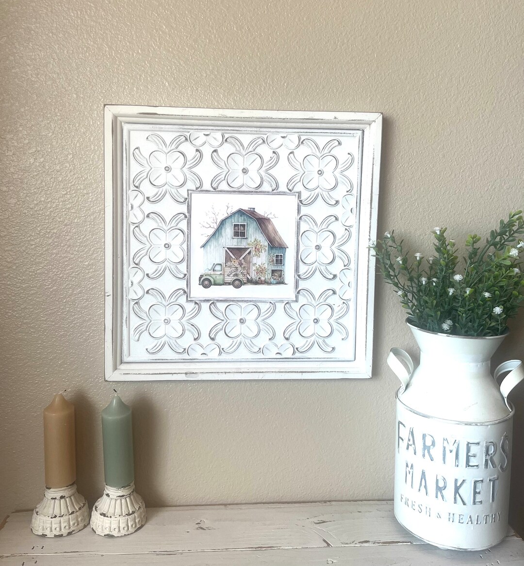 Spring Farm Wall Decor of Blossom Farm Barn Art in Shabby Chic Frame ...