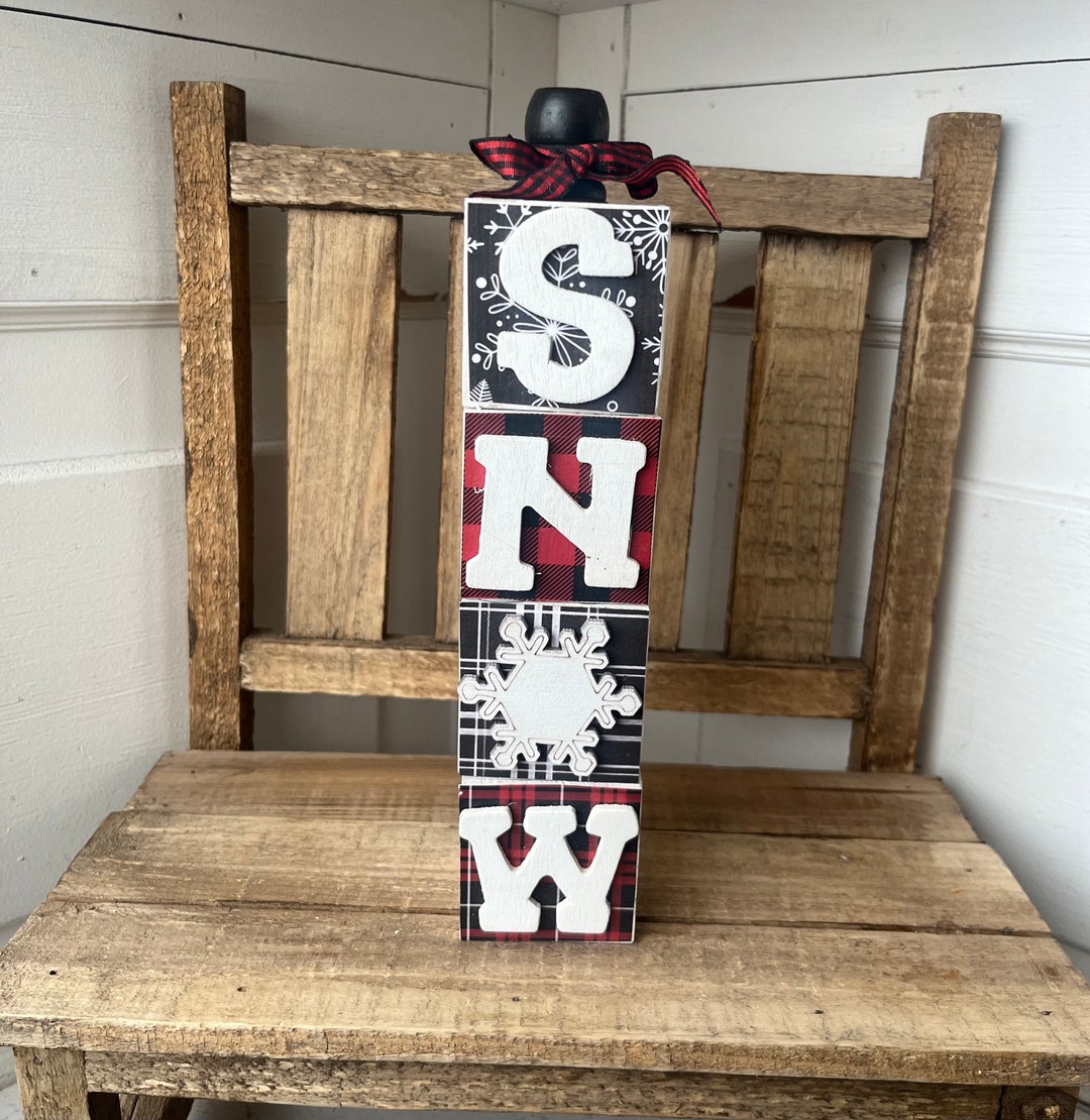 WINTER Country Snow Block Decor Sign for Christmas Plaid Mantel Accent ...