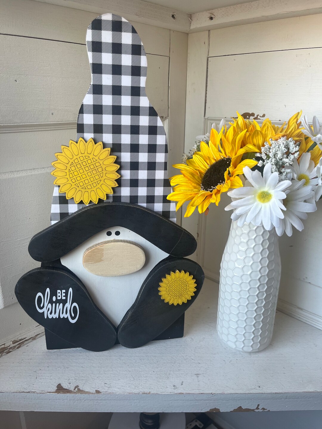 SUNFLOWER Gnome Be Kind Decor for Mantel or Shelf Sitter Done in ...