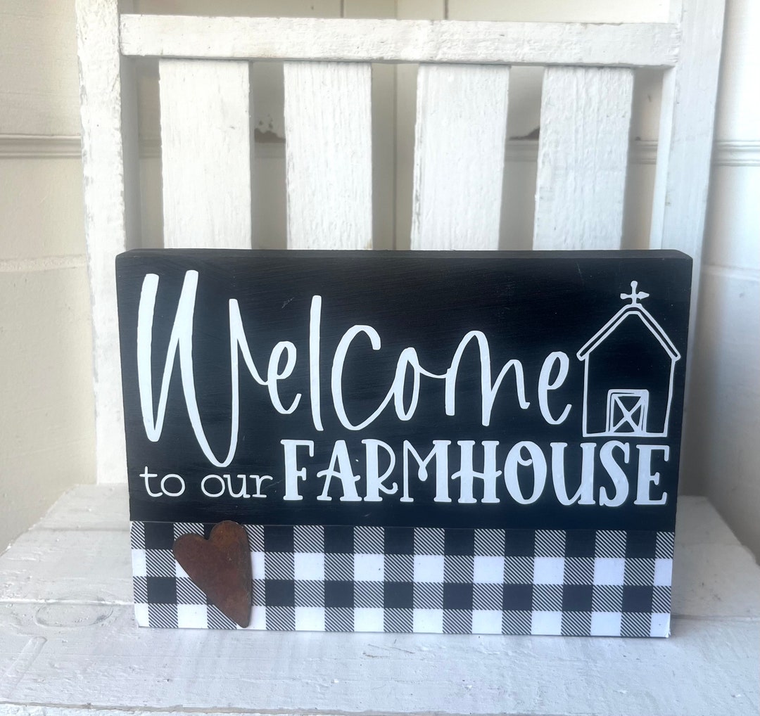 Buffalo Plaid Welcome Home Sign Decor for Country Farmhouse Shelf or ...