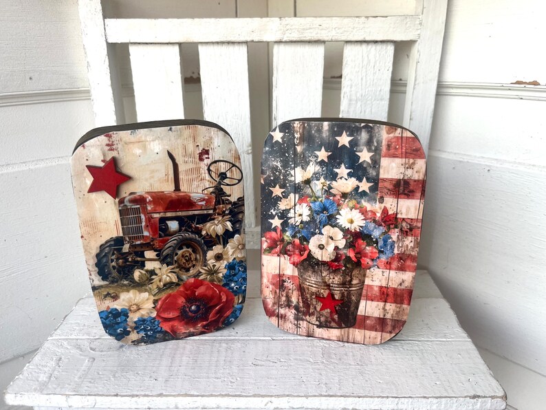 Rustic Patriotic Farmhouse Pictures for Shelf, Mantel or Tier Tray ...