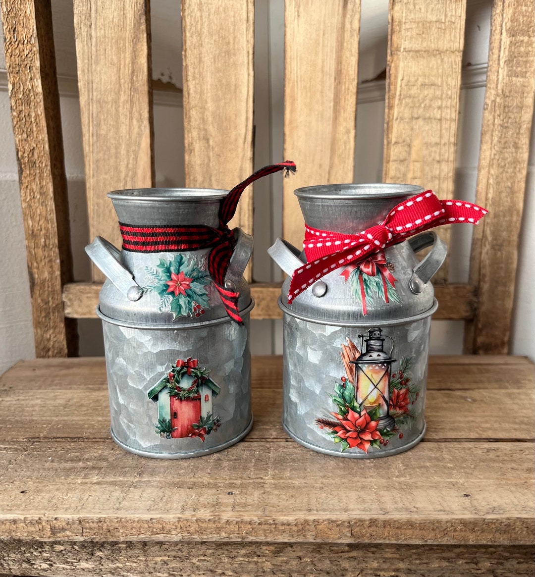 Farmhouse Metal Milk Cans for Christmas Tier Tray Decor or Table Accent ...