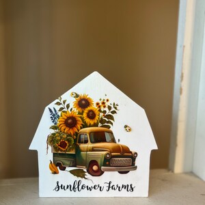 Vintage SUNFLOWER Farm Truck Sign for Tiered Tray, Fall Wood Barn ...