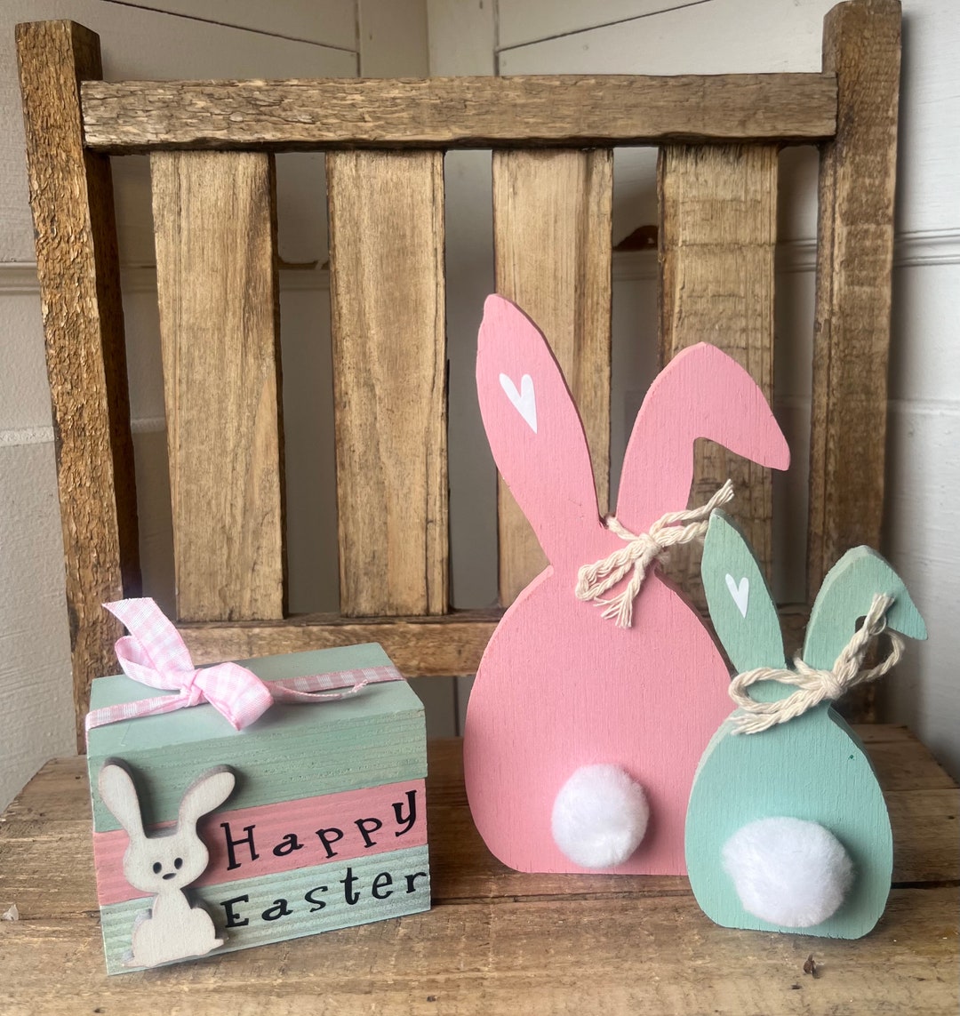 EASTER Bunny Mini Books & Bunny Set for Farmhouse Tier Tray, Spring ...