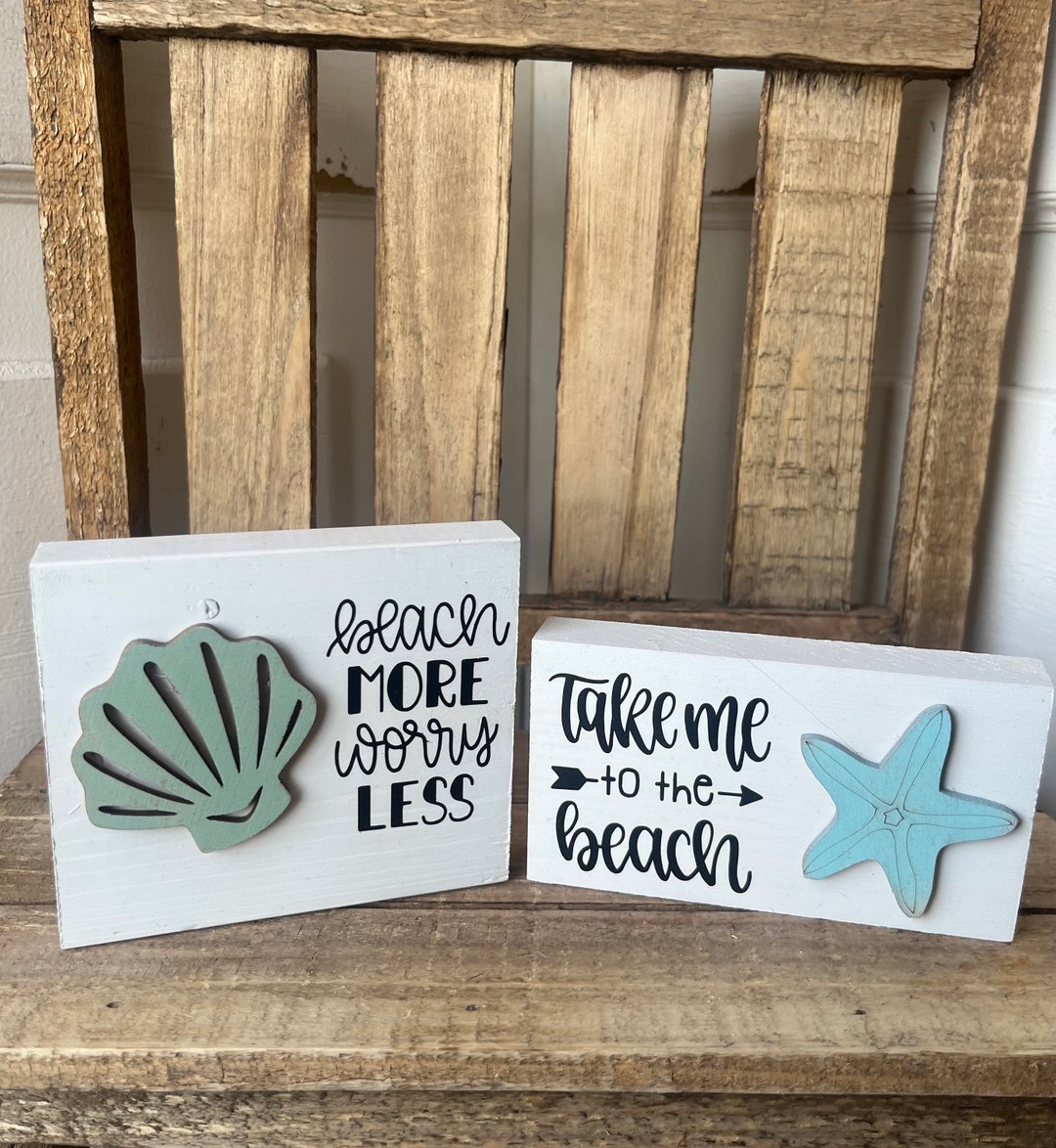 Beach Tiered Tray Mini Signs With Seashell and Starfish Decor - Etsy
