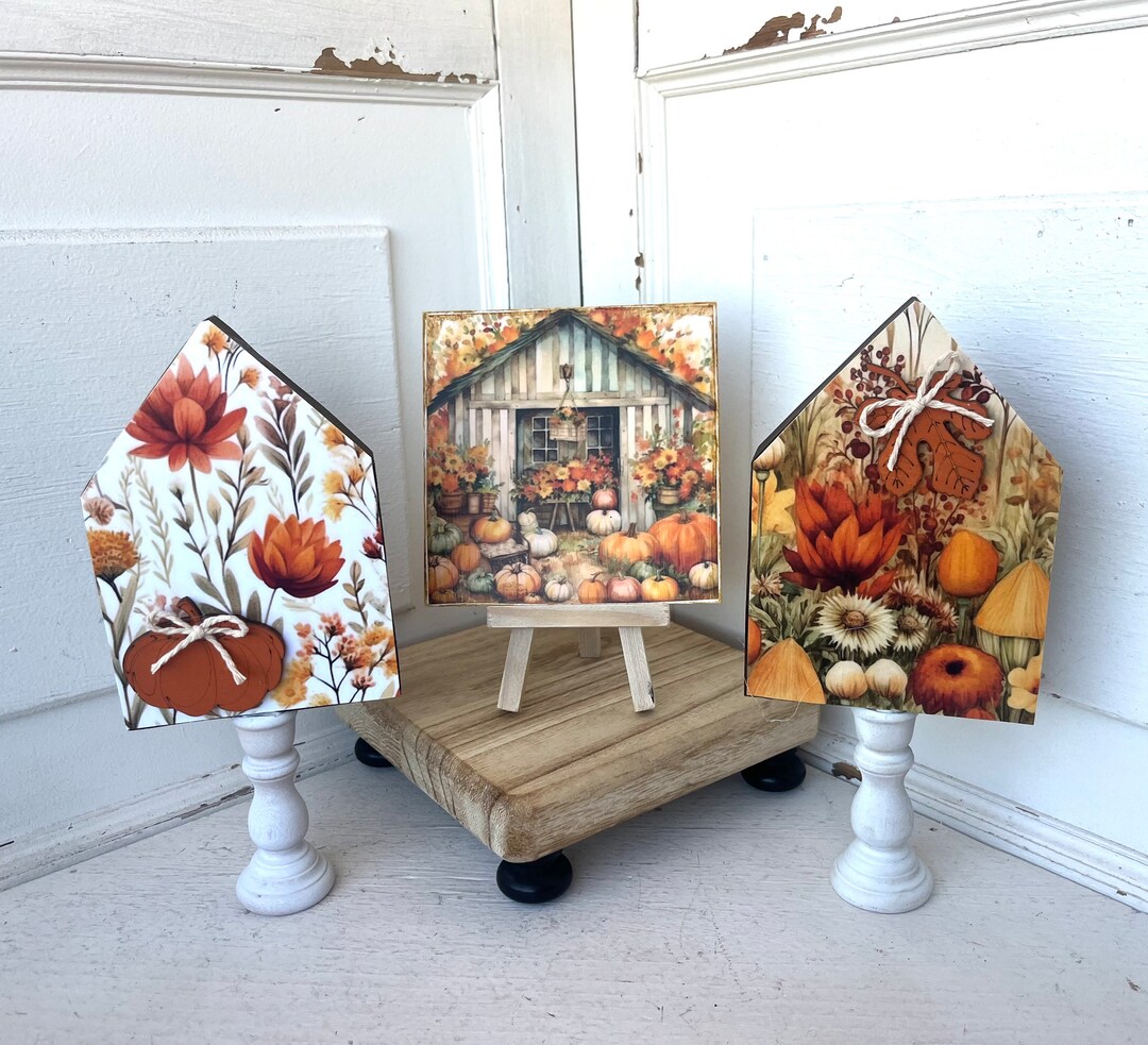 Fall Floral Pumpkin Sign - Rustic Country Autumn Decor for Tray or ...