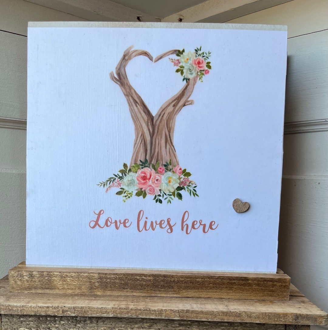 Love Heart Tree Picture Wedding Decor Gift With Shabby Chic Floral ...