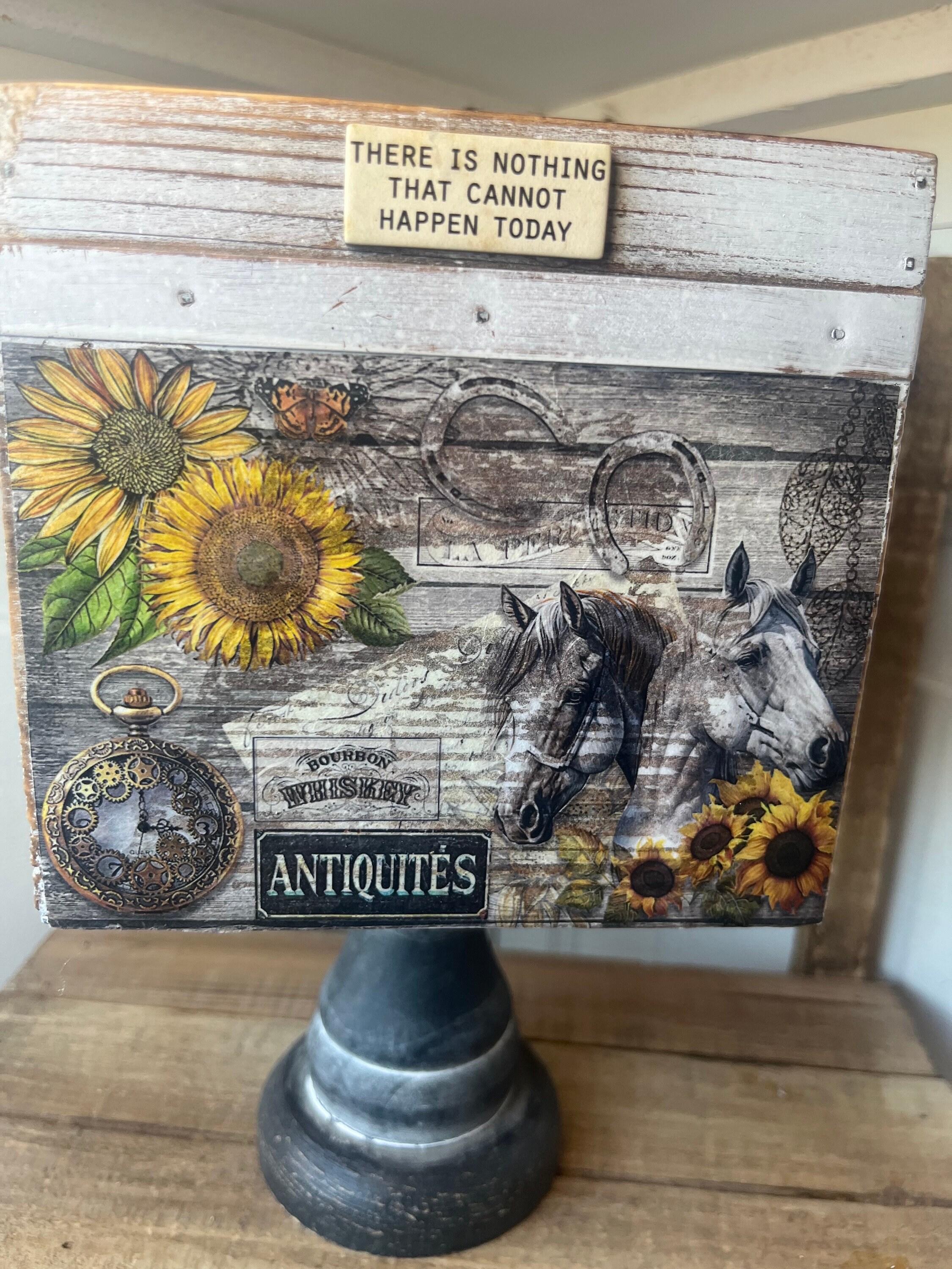 Horse Box Decor for Shelf Done in Distressed Vintage Sunflowers | Makes ...