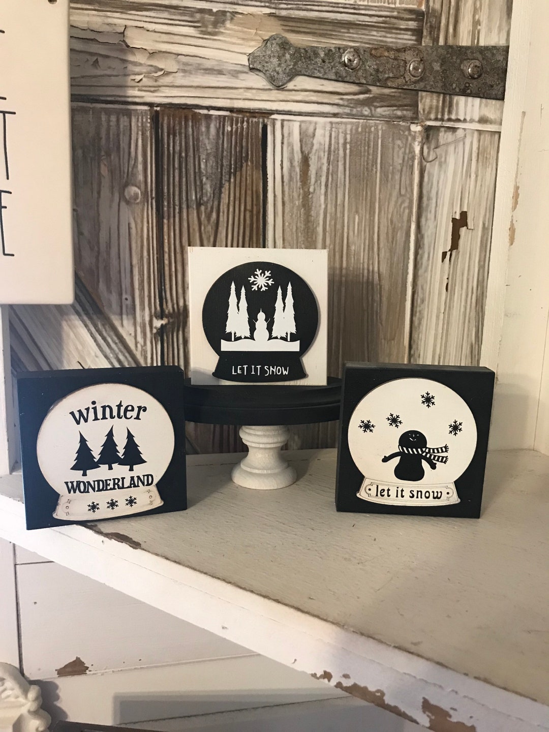 Winter Wood Snow Globe Signs for Christmas Tier Tray. A Perfect Accent ...