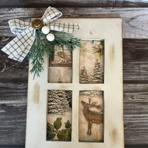 Rustic Deer Winter Window Picture Artwork Decor Country Mantel Holiday ...
