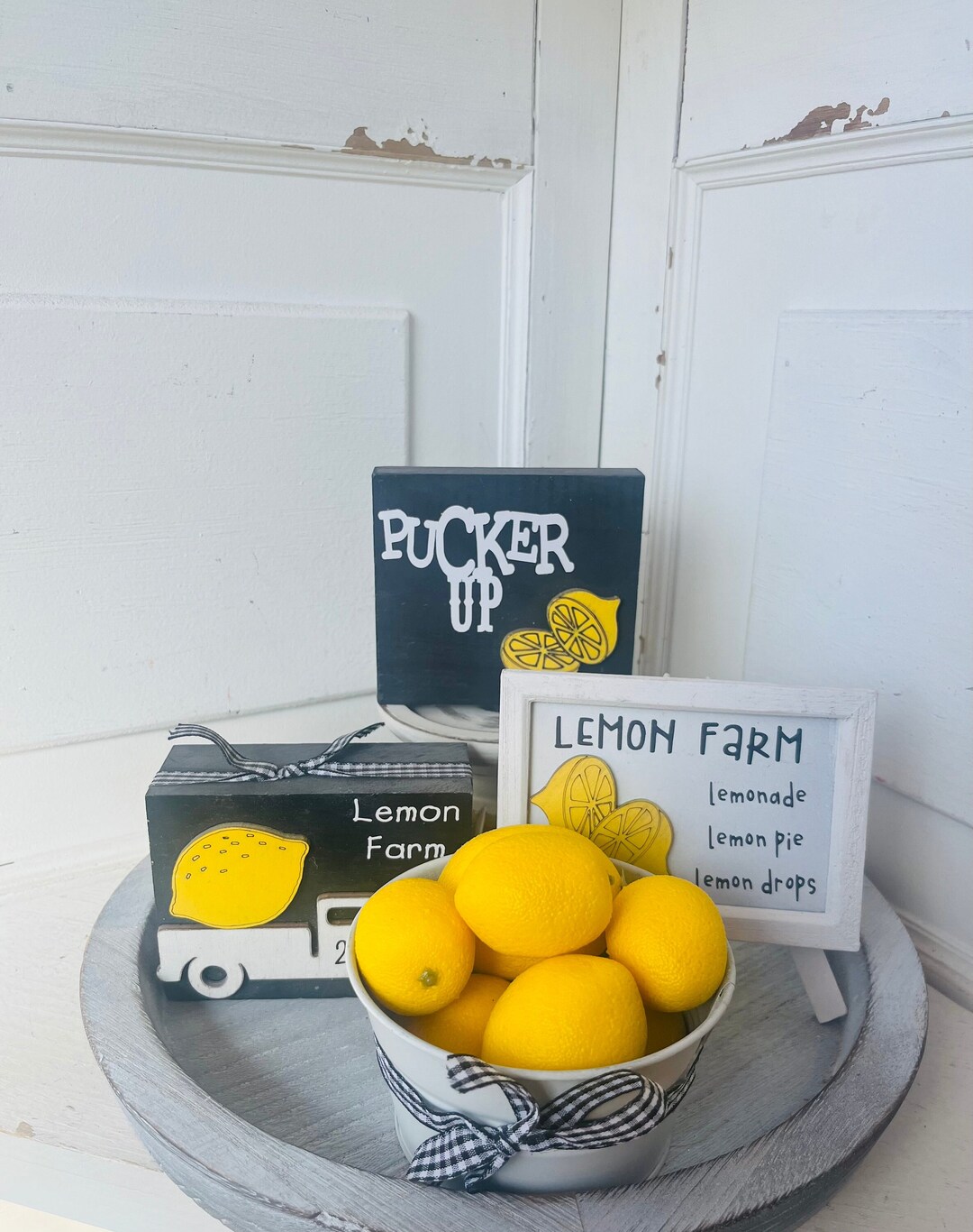 Country Cottage Lemon Decor for Farmhouse Tier Tray or Summer Shelf ...