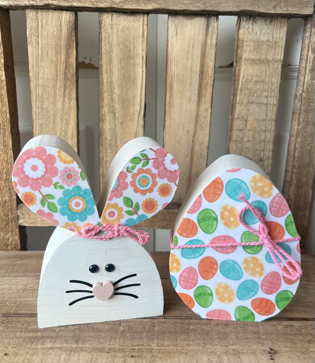 EASTER Bunny & Egg Set for Tier Tray Decor, Pastel Floral Rabbit Decor ...