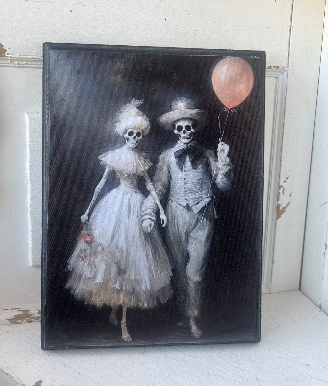 Gothic Halloween Skeleton Couple Artwork on Canvas Decor for Mantel ...