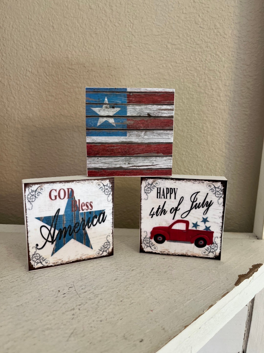 Farmhouse Patriotic Mini Signs for Tier Tray Decor , USA Flag , Star ...