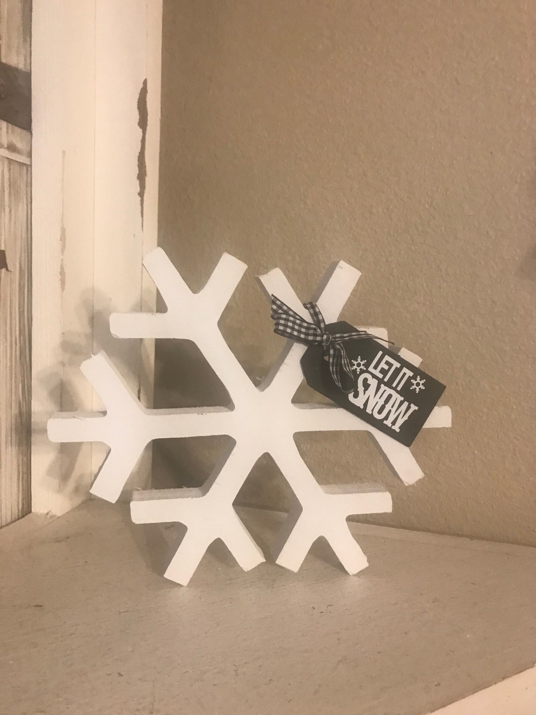 Winter Wood Large Snowflake Shelf Decor, Farmhouse Tiered Tray, Holiday ...