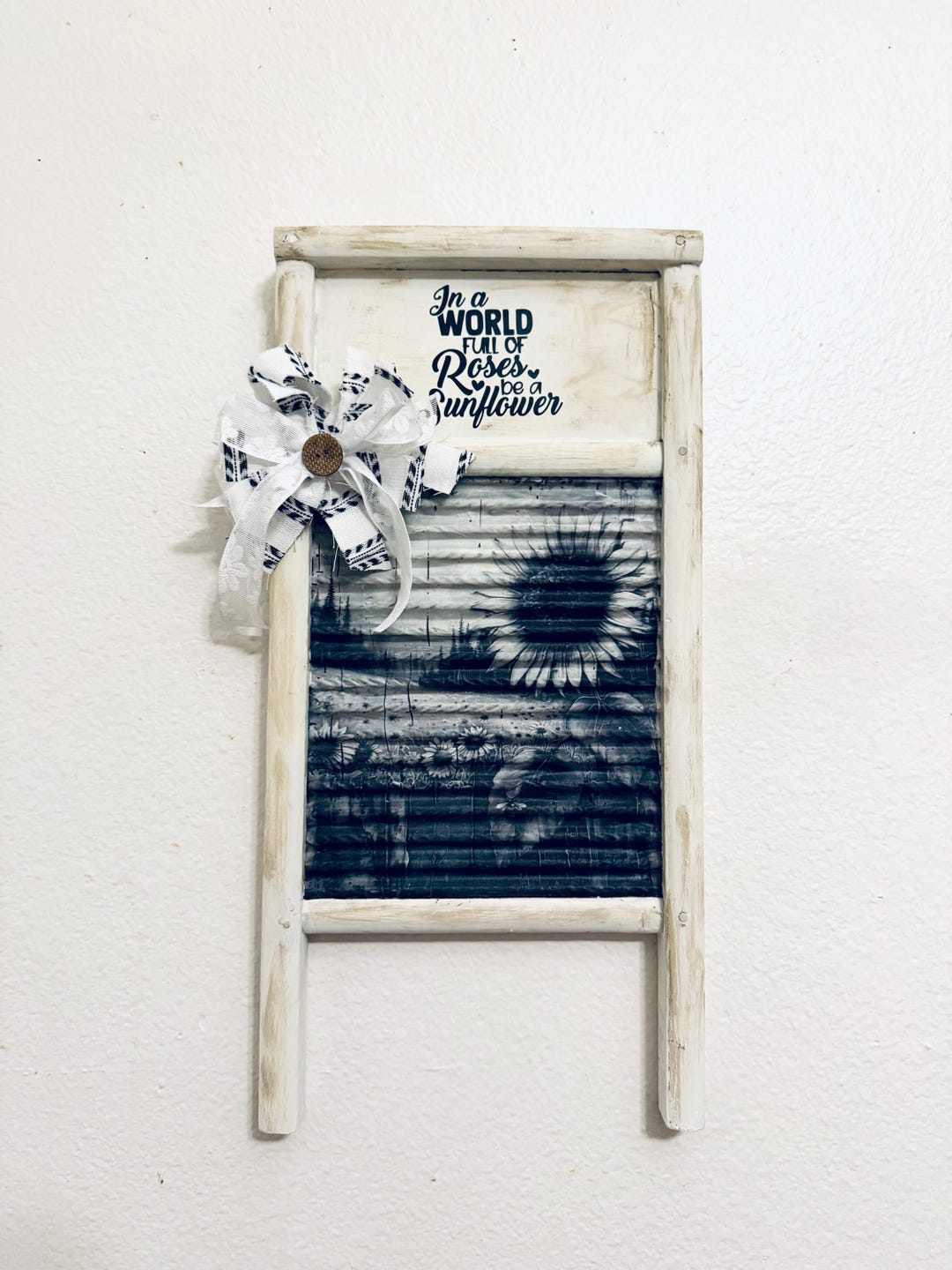 Rustic Farmhouse Sunflower Wash Board Wall Decor - Country Floral ...