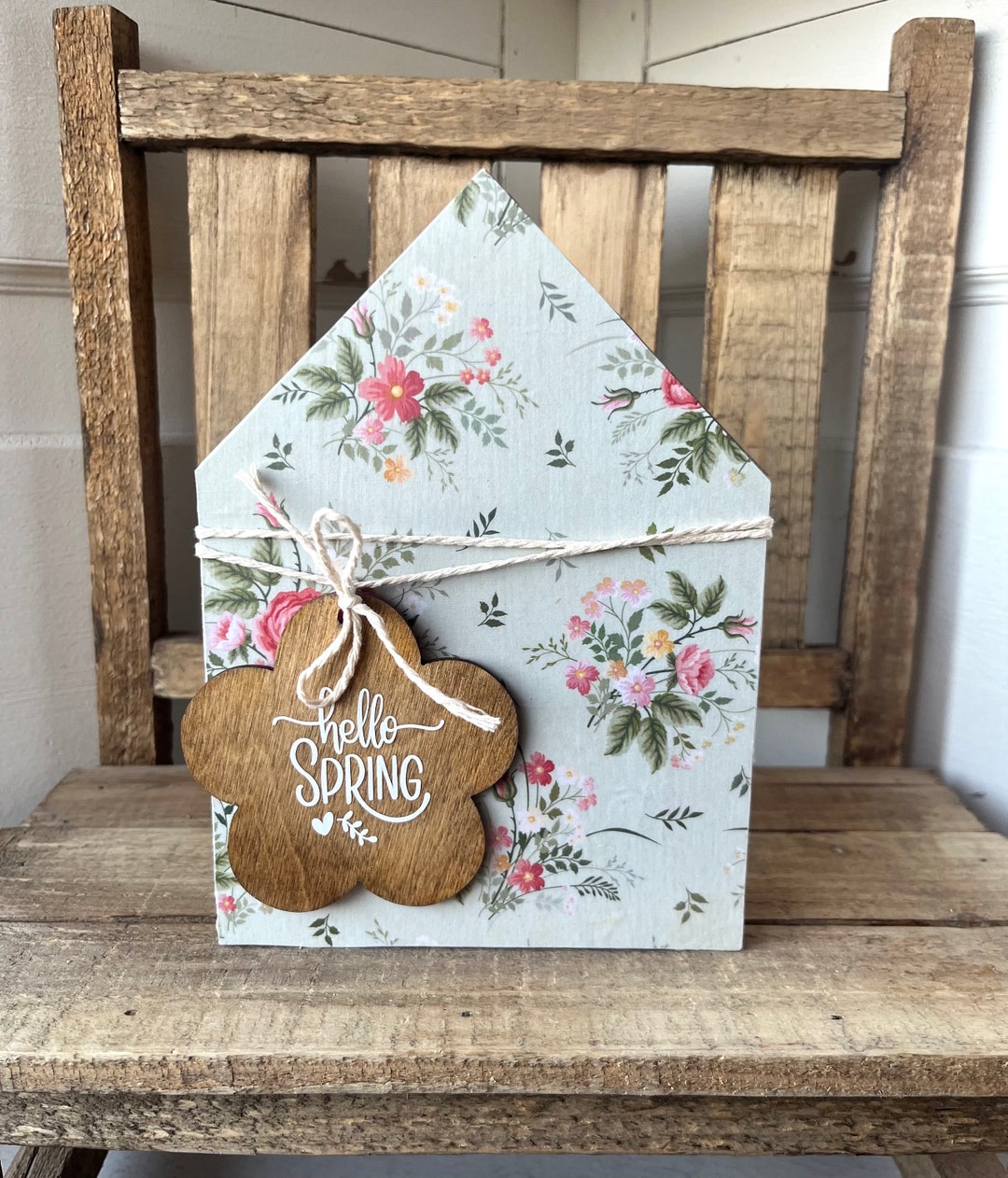 Country Floral Spring House for Tier Tray Shelf or Summer Mantel ...