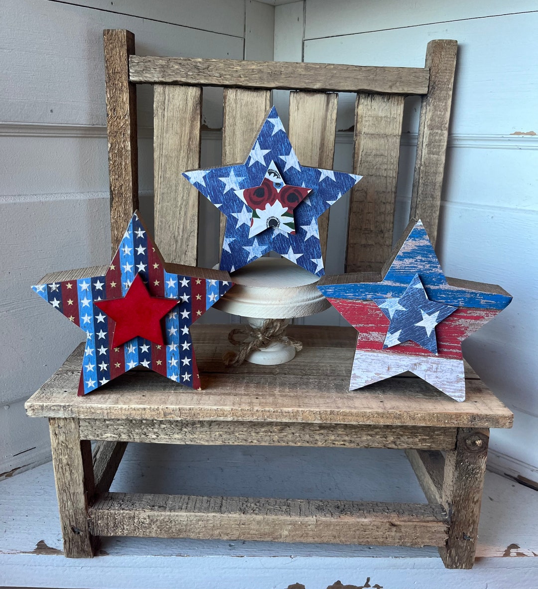 Rustic Country Patriotic Stars • Hand Made Wood Accents for Trays or ...