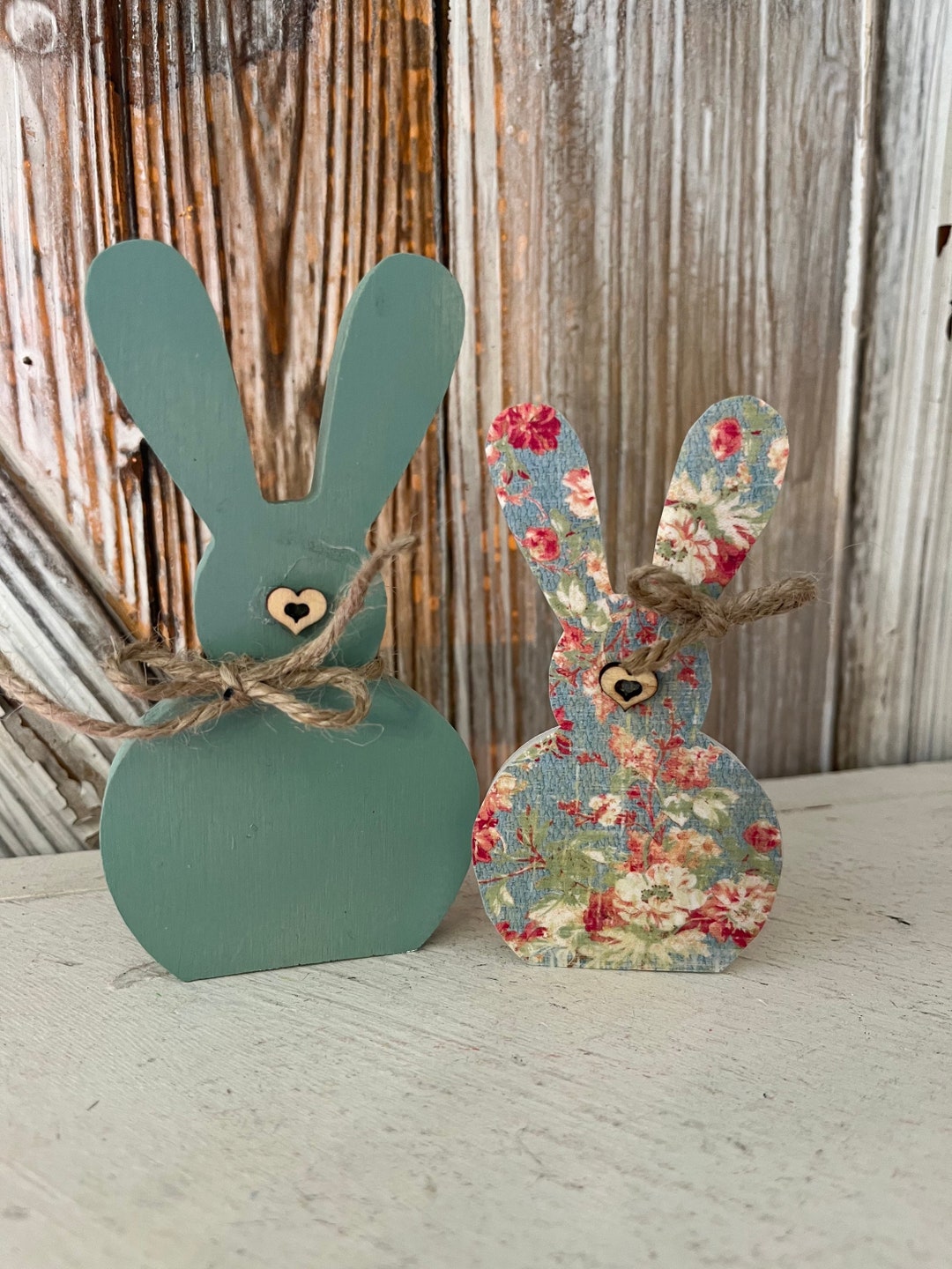 Country EASTER Bunny Decor in Sage Green Floral Shabby Chic Rabbit for ...