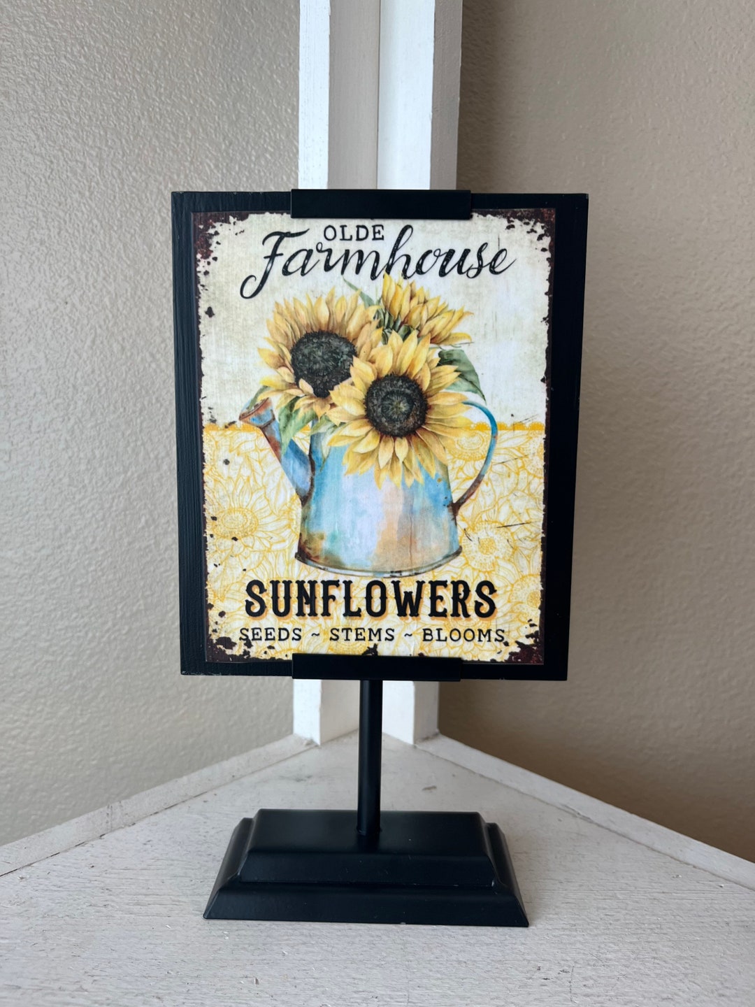 Vintage SUNFLOWER Sign for Fall Shelf Decor, Pedestal Antique Picture ...
