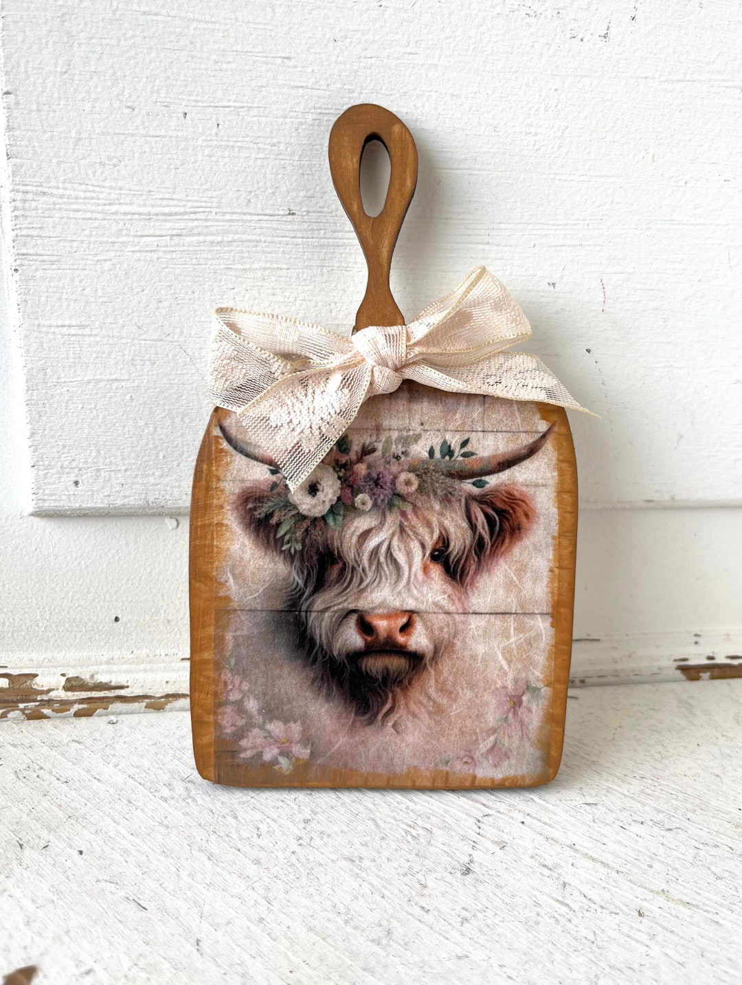 Highland Cow Decor - Rustic Farmhouse Accent for Tray, Shelf or Mantel ...