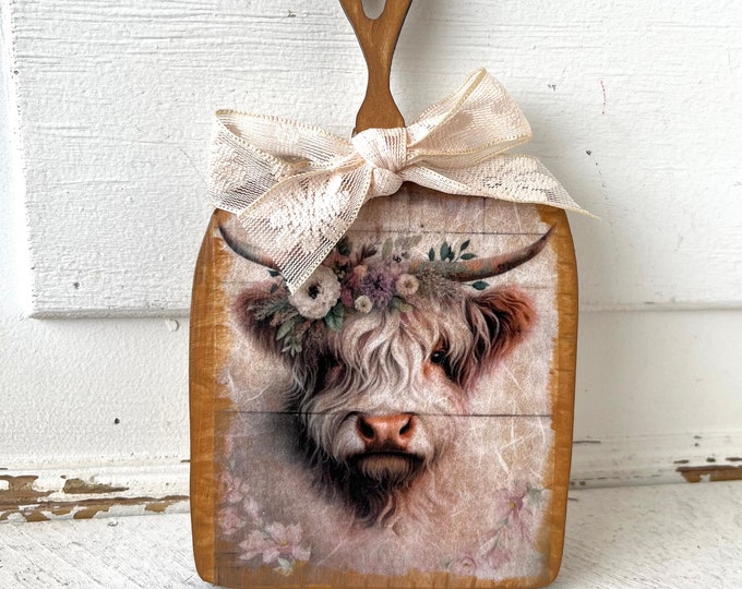 Highland Cow Decor - Rustic Farmhouse Accent for Tray, Shelf or Mantel ...