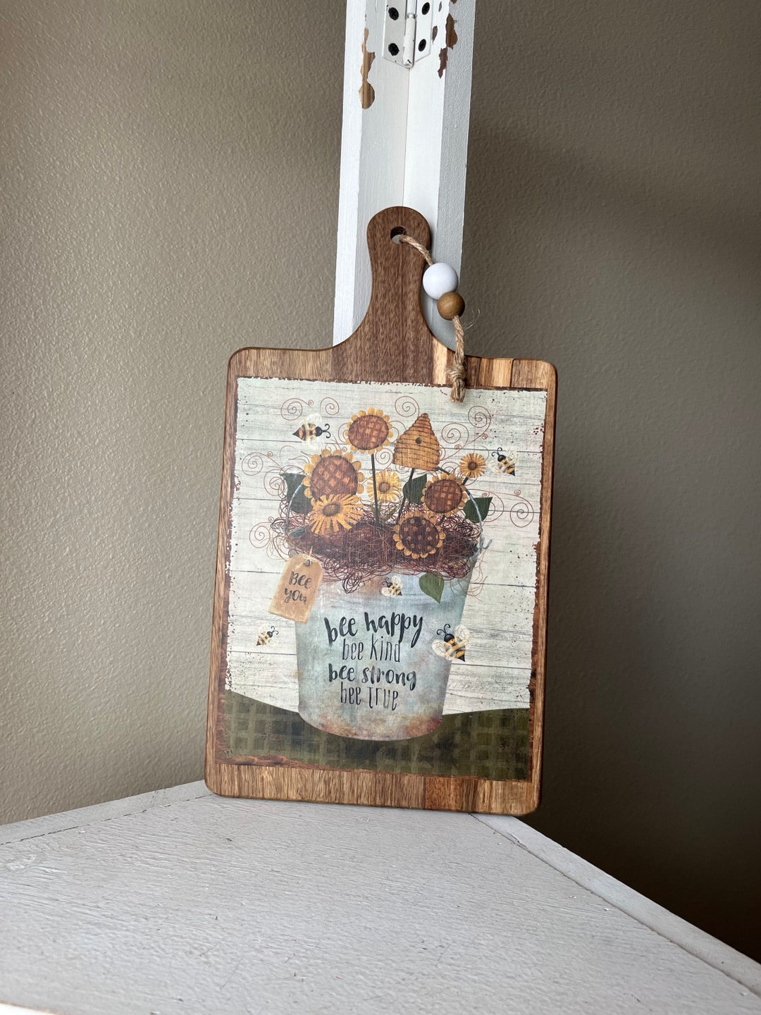 Bee Happy Kitchen Decor | Handmade Farmhouse Wood Cutting Board With ...