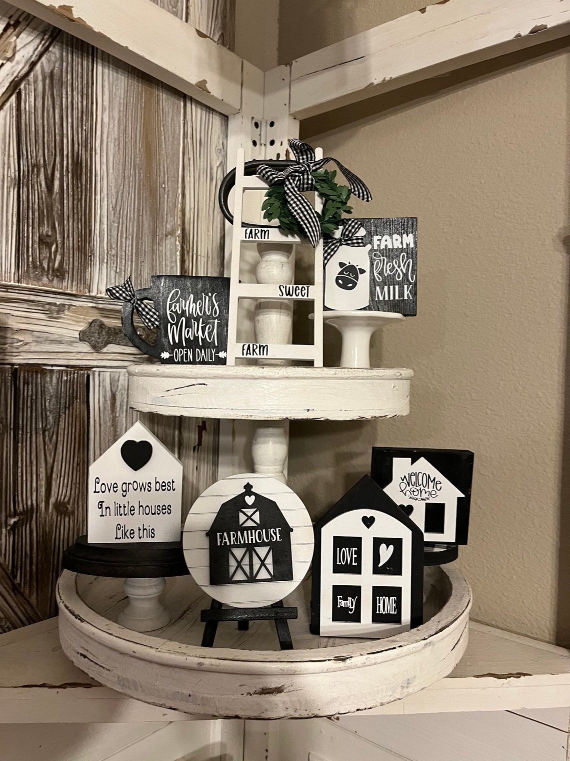 Farmhouse Tiered Tray Decor Buffalo Plaid Decor Farmhouse | Etsy