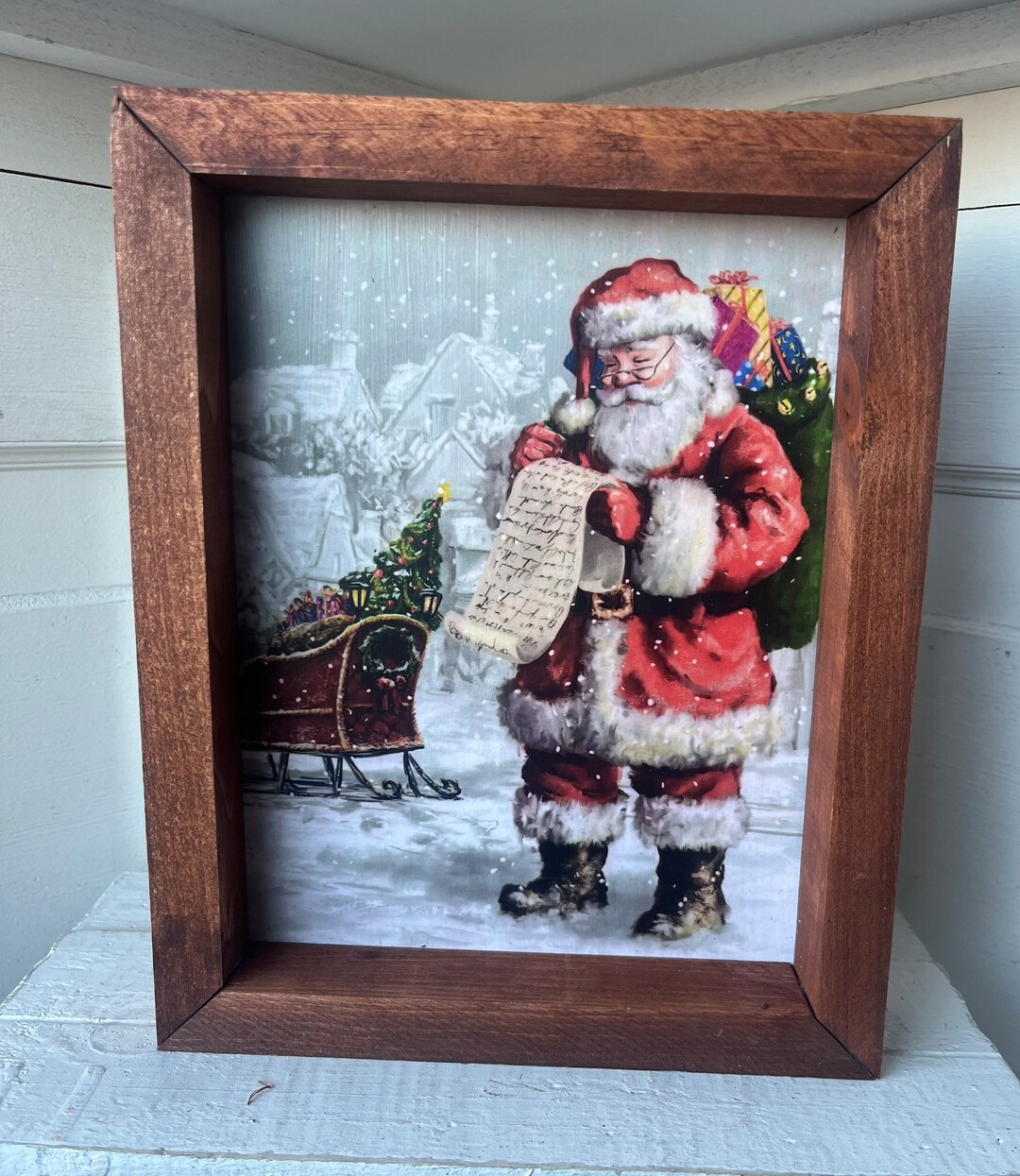 CHRISTMAS Santa Framed Picture for Holiday Shelf and Mantel Decor. the ...
