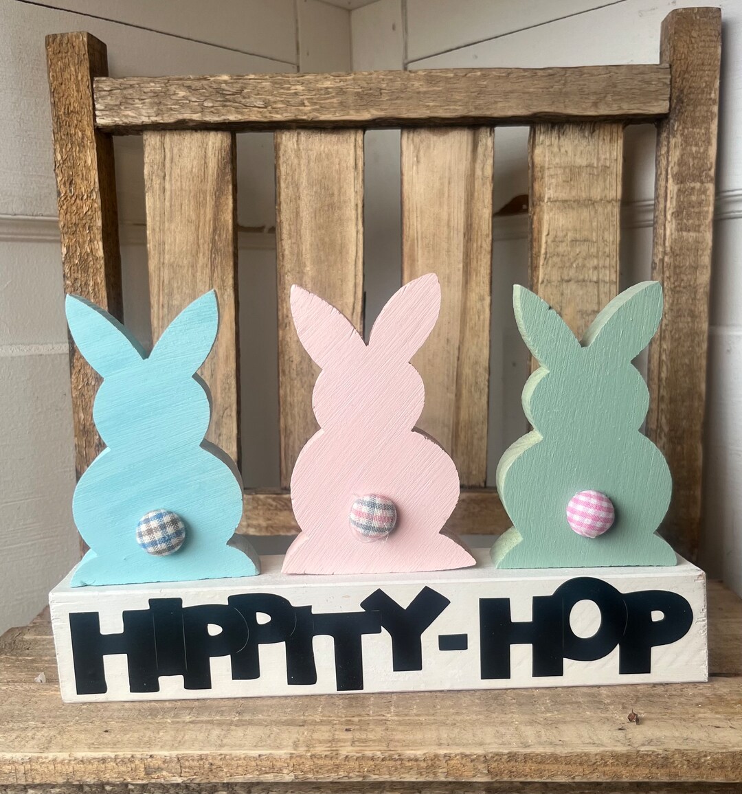 Easter Block Bunny Set for Spring Tier Tray Decor, a Country Pastel ...