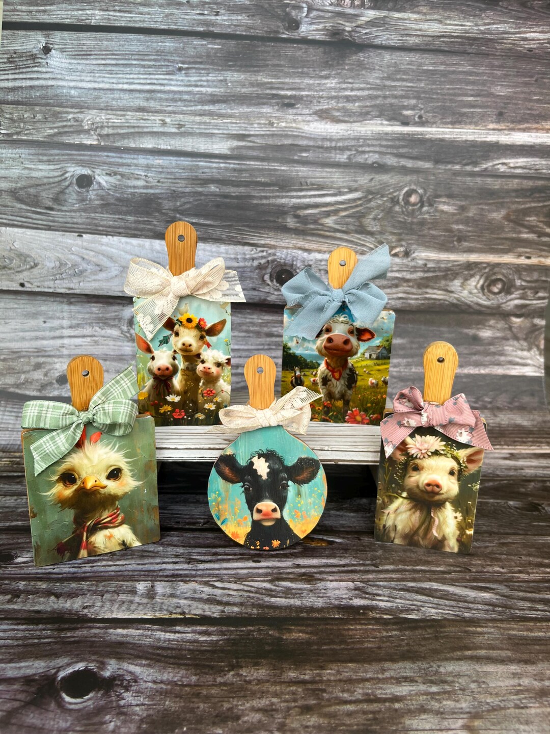 Mini Farm Animal Tier Tray Decor - Cow, Chicken, Pig, Sheep Kitchen ...