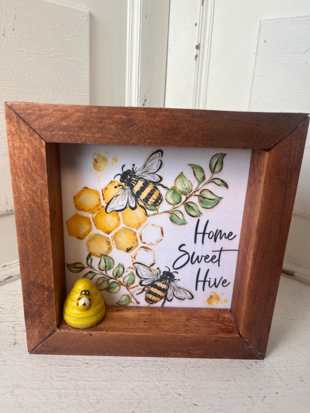 Farmhouse Bee Hive Decor • Summer Wood Framed Bee Picture • Gift for ...