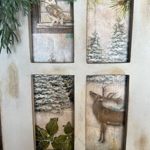 Rustic Deer Winter Window Picture Artwork Decor Country Mantel Holiday ...