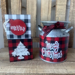 Farmhouse BUFFALO PLAID CHRISTMAS Holiday Milk Can Decor for Tier Tray ...
