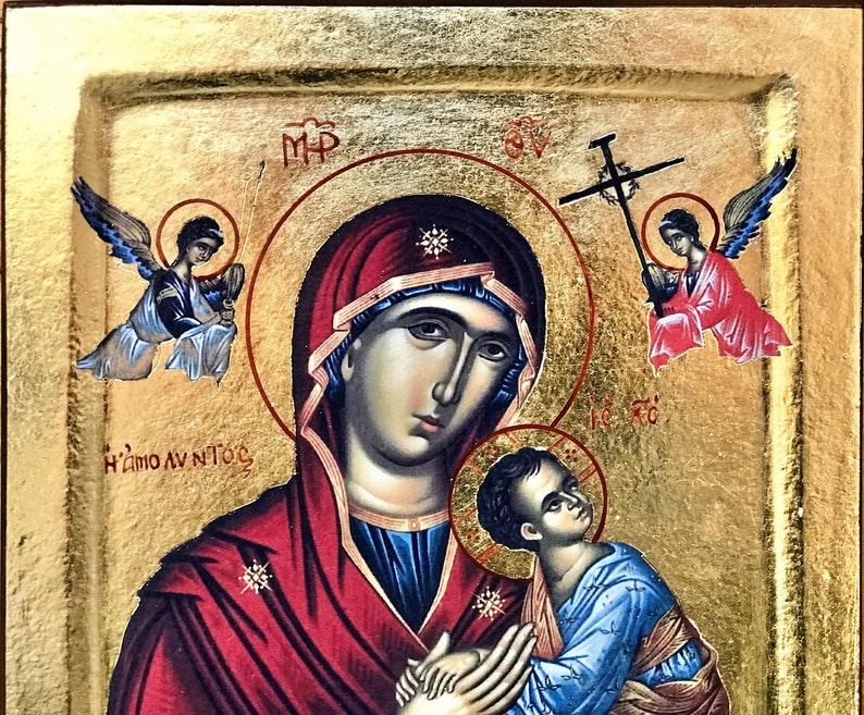 Icon of the Mother of God passionate on Gold. Wall Decoration. Handmade ...