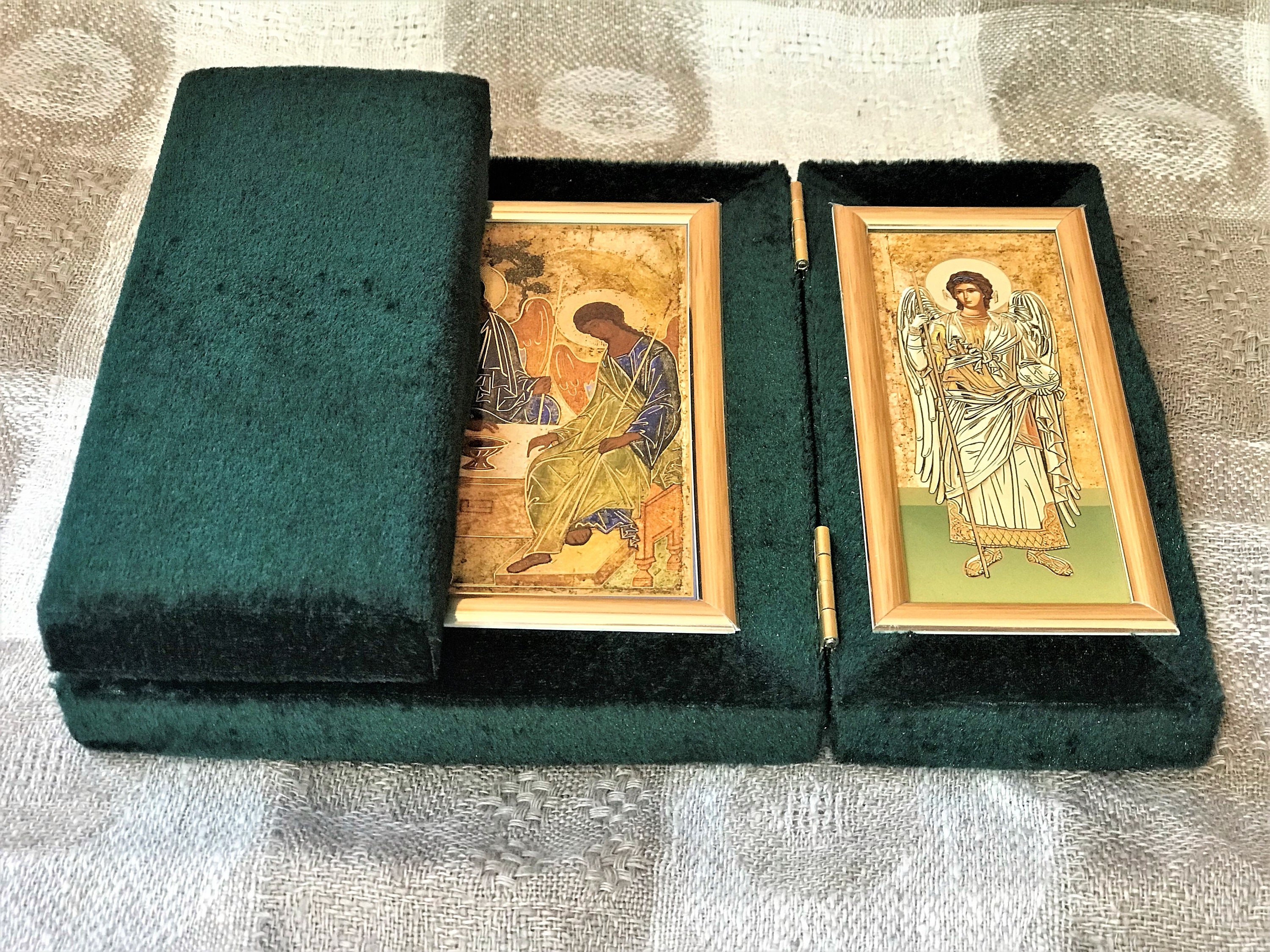 Icon holy Trinity icon of Andrei Rublev. Triptych Icon in Velvet. Home ...
