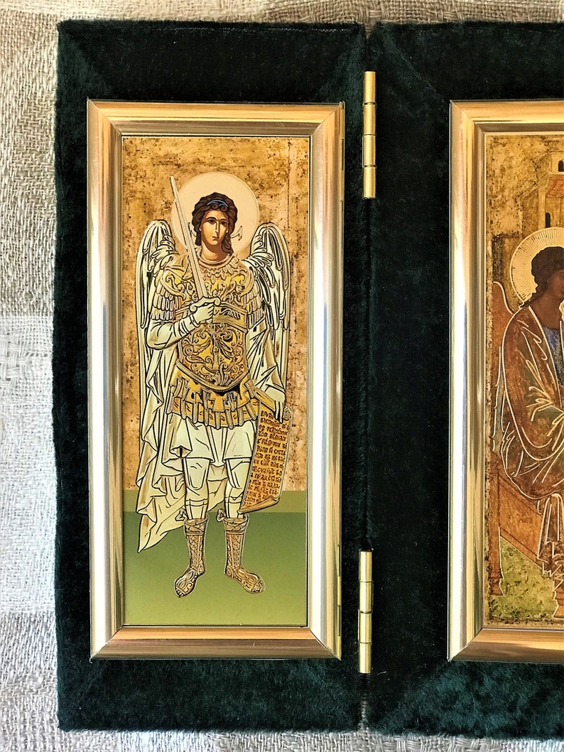 Icon holy Trinity icon of Andrei Rublev. Triptych Icon in Velvet. Home ...
