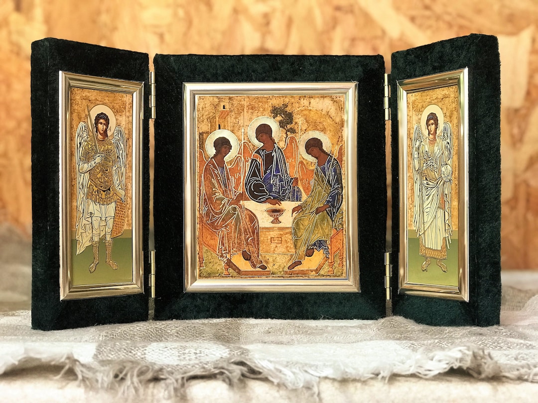 Icon "holy Trinity" (icon of Andrei Rublev). Triptych Icon in Velvet ...
