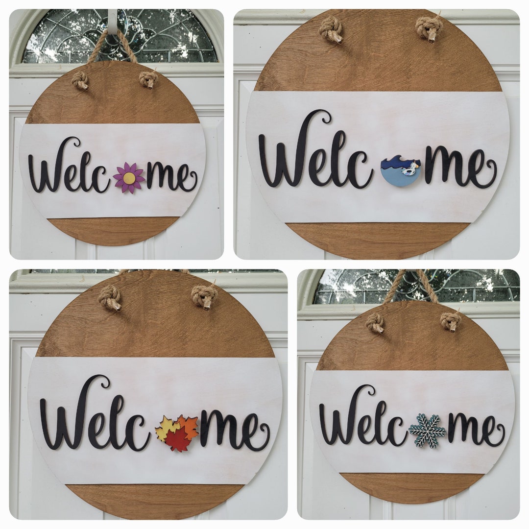 Welcome Sign With Seasonal Attachments - Round, Wooden - Etsy