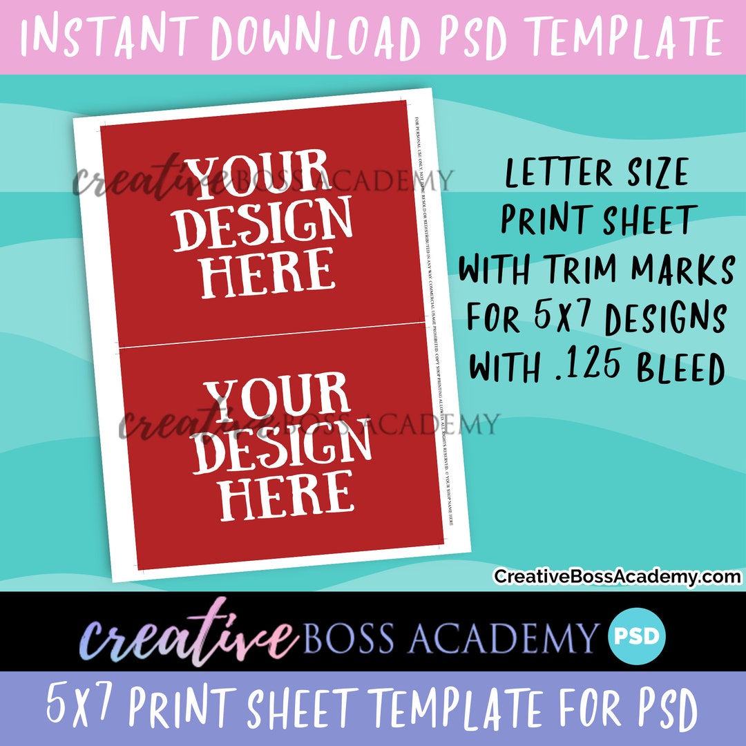 Print Sheet Template With Trim Marks, 5x7 Horizontal Invitation With ...
