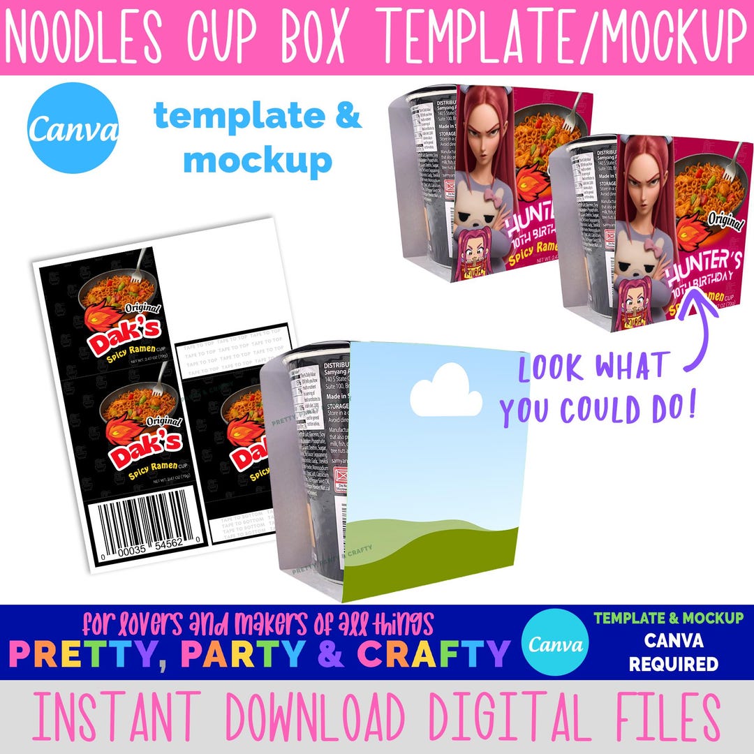 Ramen Noodle Canva Template, Buldak Noodle Cup Box Template, Blank ...