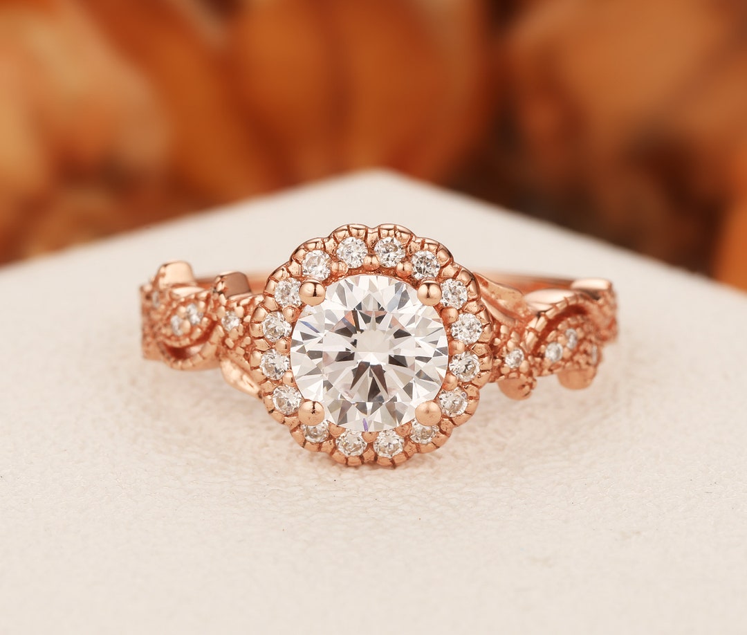 Leaf Shape Diamond Wedding Ring 14k Gold Art Deco Diamond - Etsy