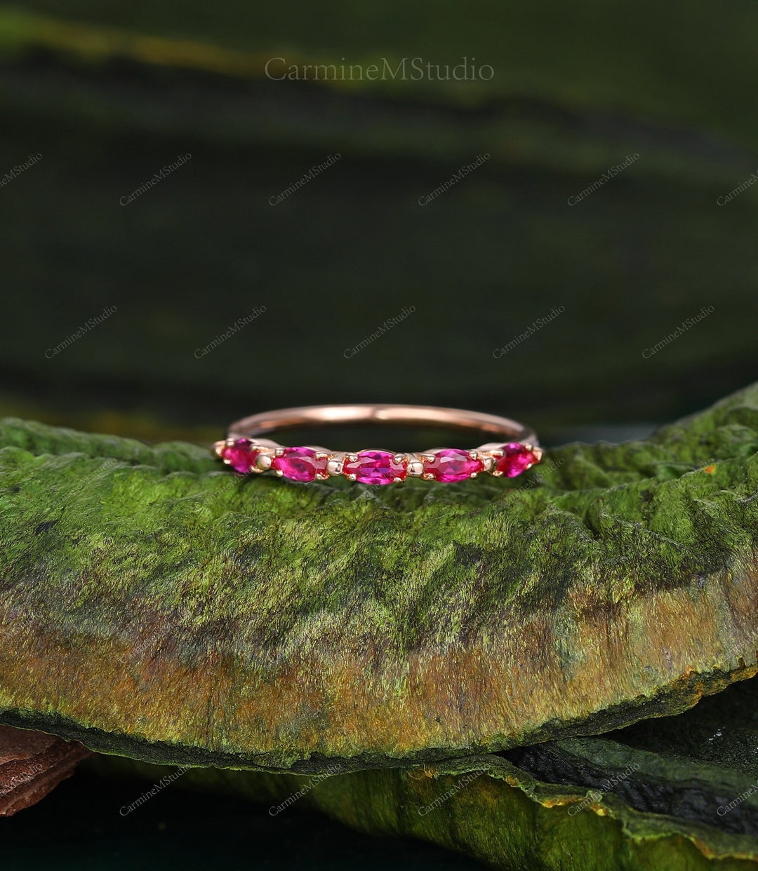 Natural Ruby Ring Band 14k/18k Solid Gold, 5 Ruby Stones Wedding Band ...