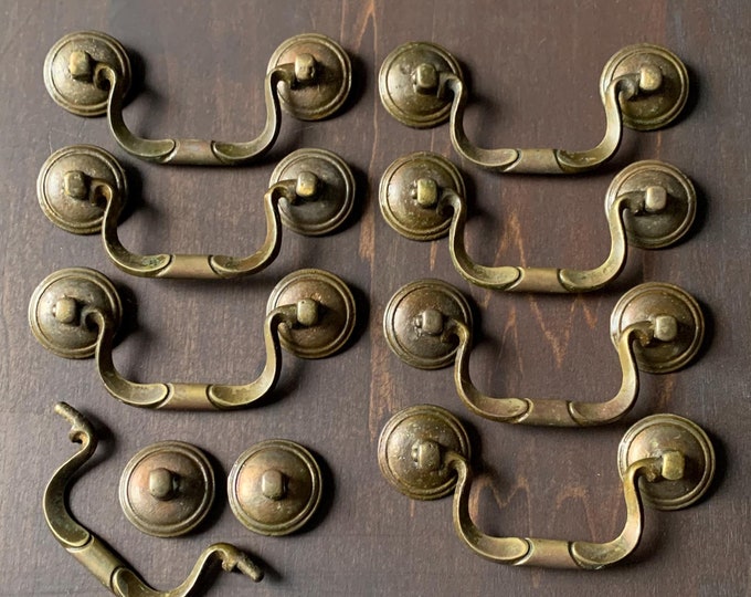 8x Antiqued Brass Drop Bail Drawer Pulls, Vintage Drawer Hardware ...