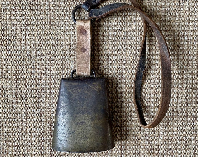 Old Cow Bell With Leather Strap, Early Brass Bell With Patina, Leather ...