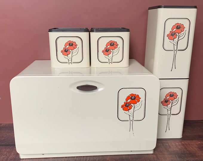 1960s EKCO Canister Set With Orange Flowers, Mid Century Storage Tins ...