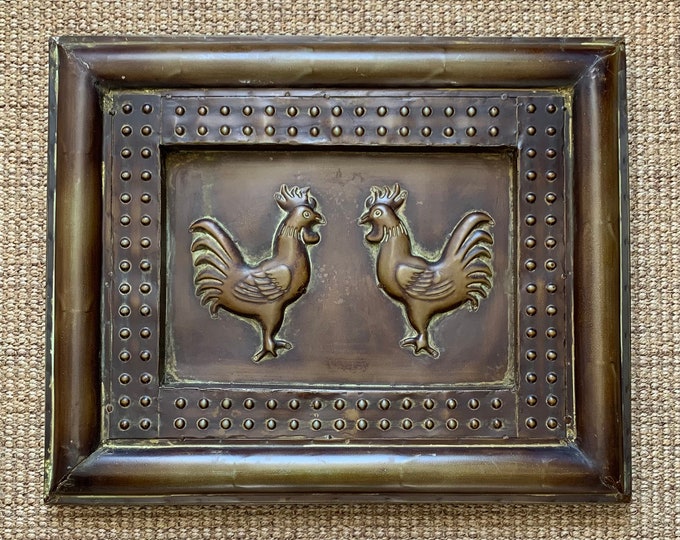 Metal Embossed Rooster Picture, Frame and Picture Joined, 19.5” X 15.75 ...