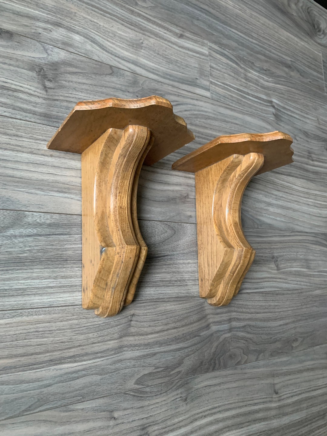 2x Wood Wall Sconces, Oak Wall Shelves, Decorative Wall Shelves, Oak ...