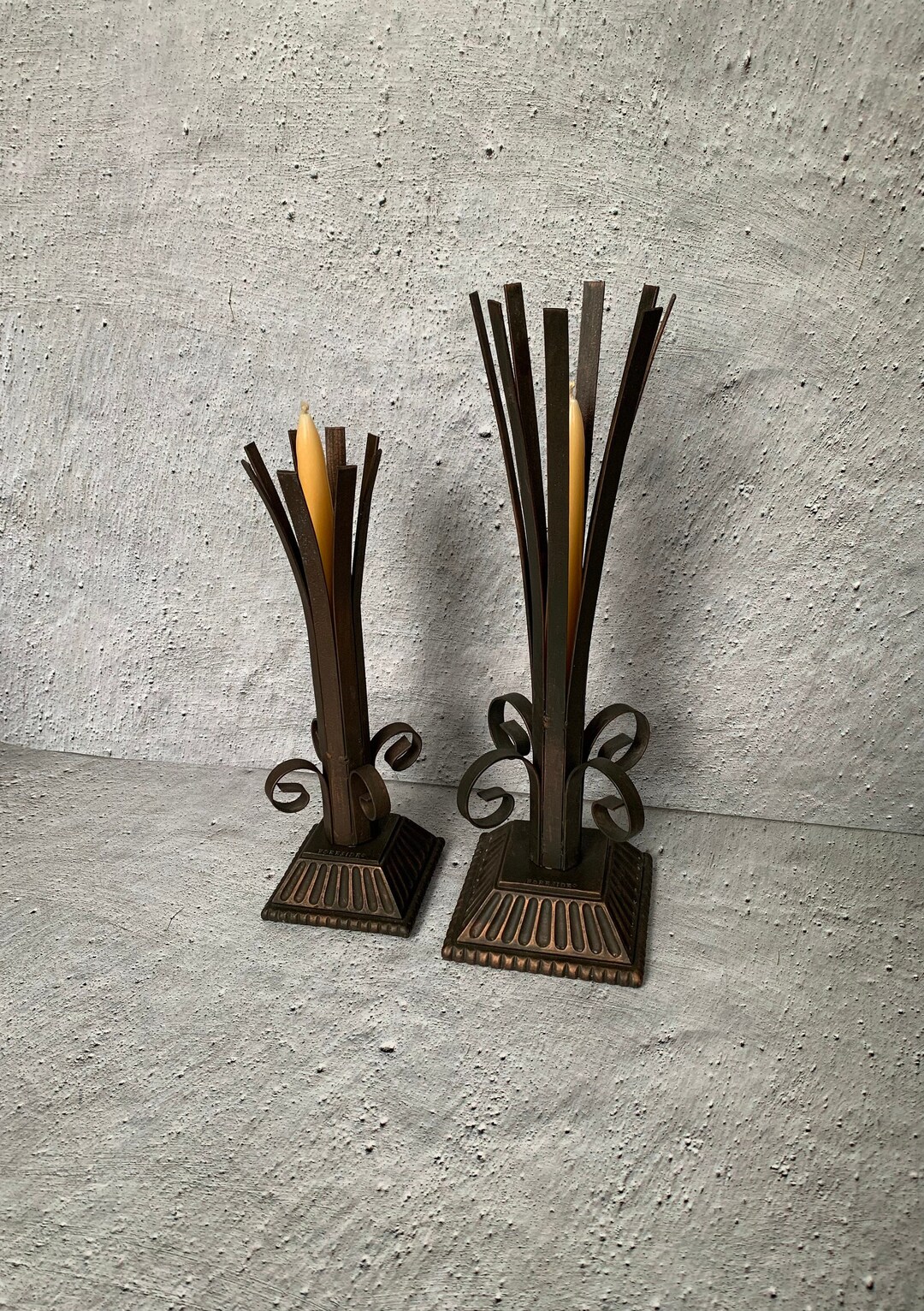 2x Brown Metal Candle Holders, FORSIDE Vintage Painted Steel Straps on ...
